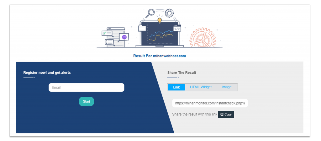 The widget displays the amount of uptime (availability) on your site